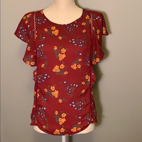Sienna Sky | Tops | Sienna Sky Floral Print Blouse With Ruffle Detail | Poshmark